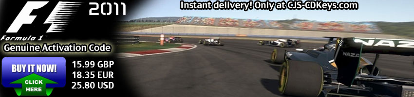 F1 2011 CD Key Activation Code now in stock - just $25 USD or 18 Euros ...